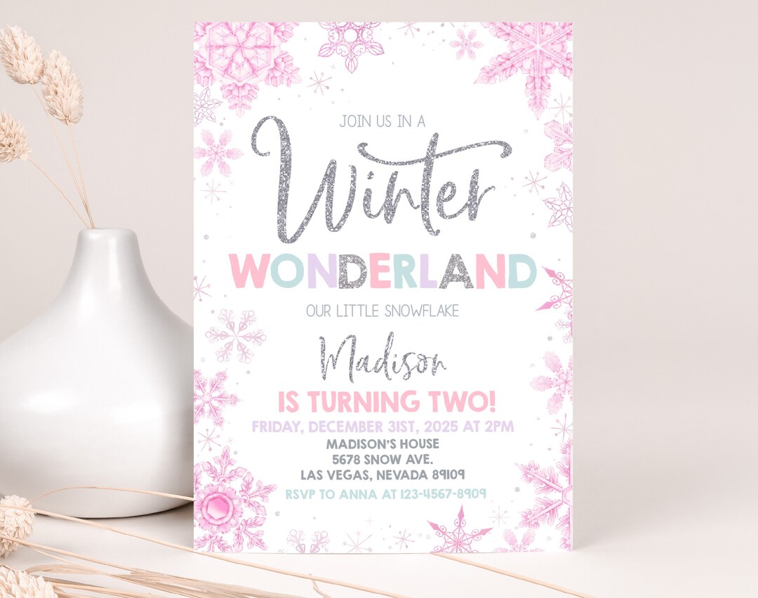 Snowflake Birthday Invitation, Winter Wonderland Party Invite, Girl 2nd ...