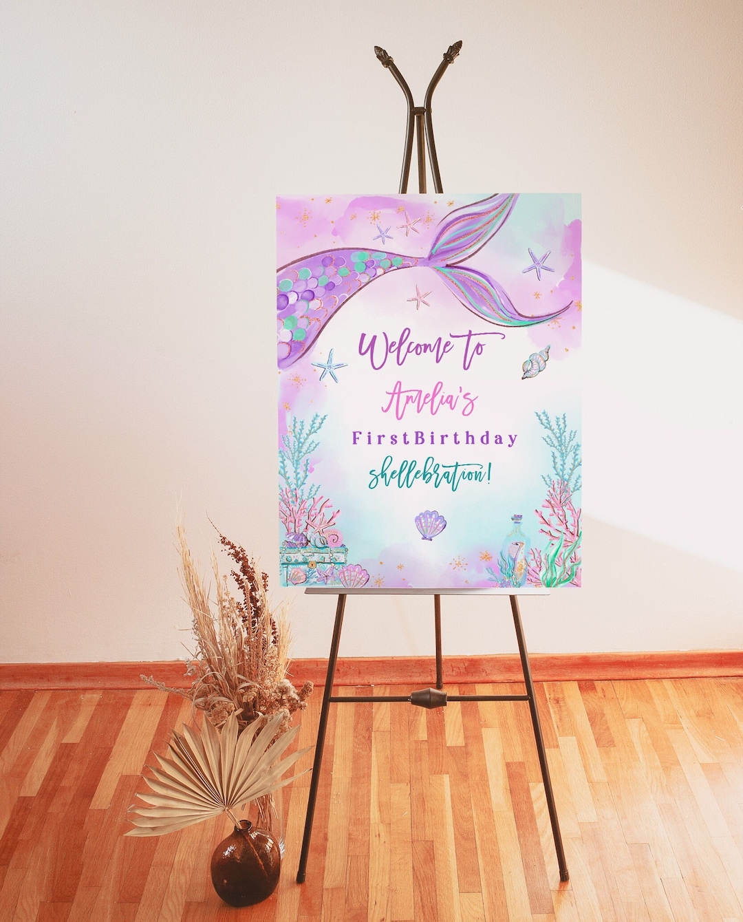 Mermaid Welcome Sign Girl 1st Birthday Party Decor Under the Sea Poster ...