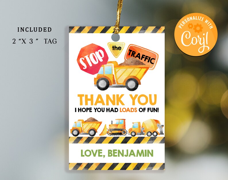 Construction Favor Tags Birthday Party Decor Boy Gift Thank You Card ...