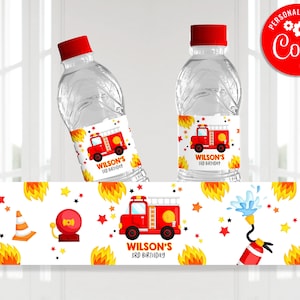 Firetruck Water Bottle Label Firefighter Drink Labels Fireman - Etsy