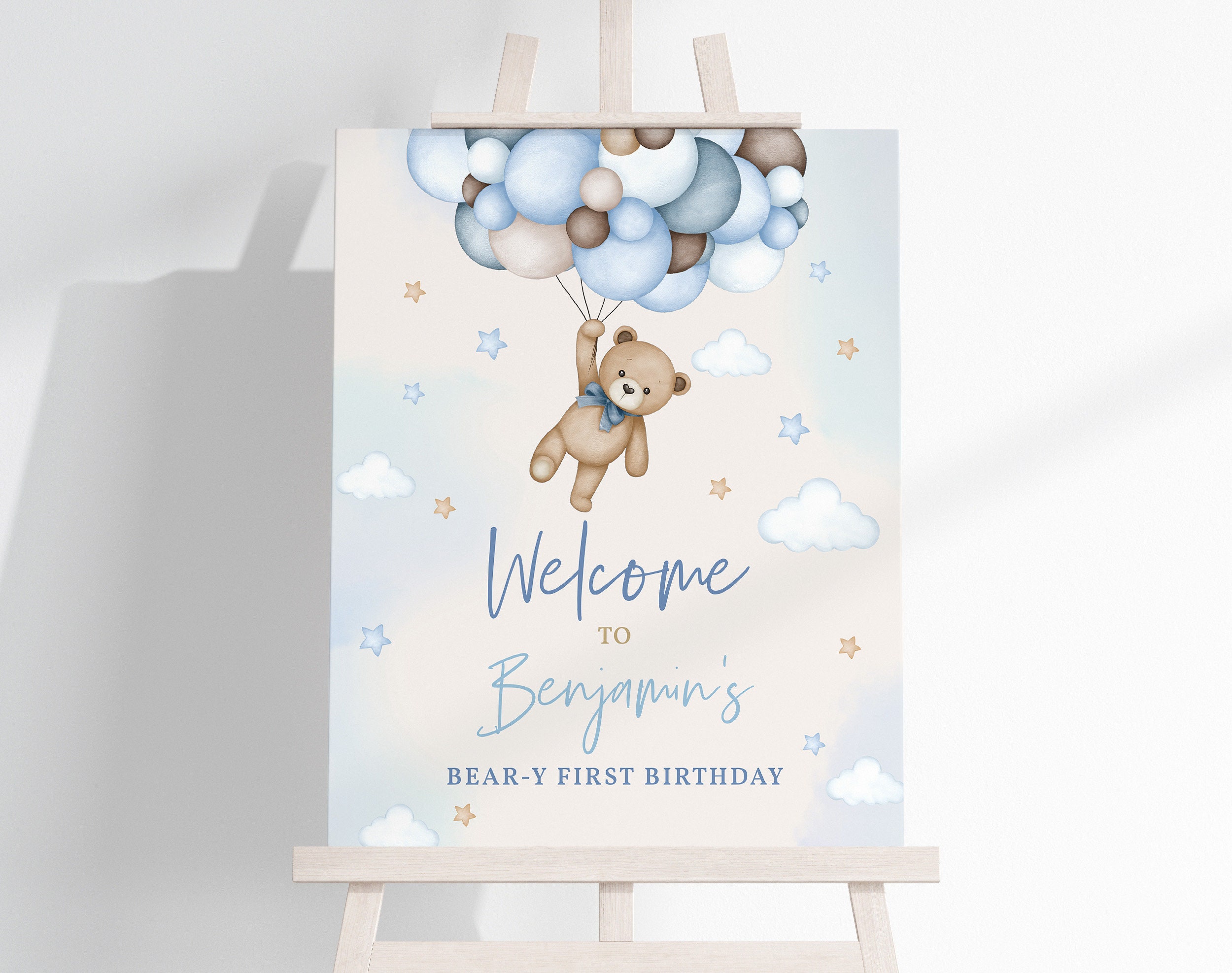 Teddy Bear Birthday Welcome Sign Beary First Boy Birthday Party Decor ...