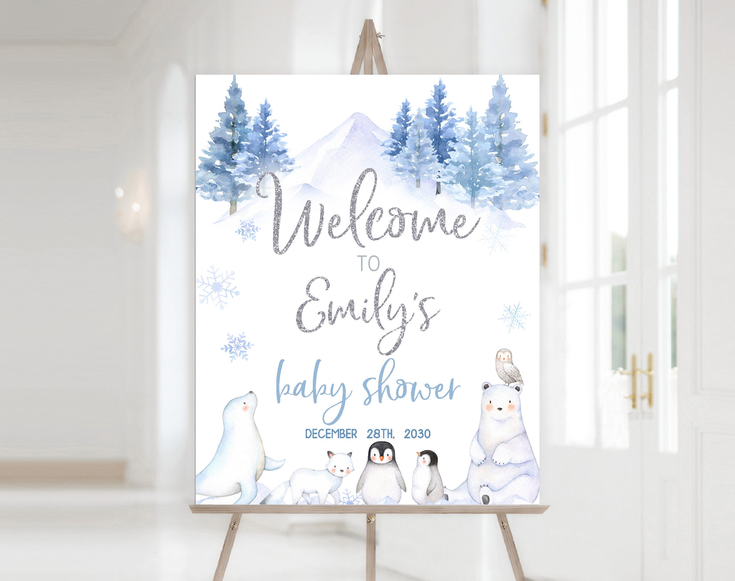 Winter Wonderland Welcome Sign Boy Baby Shower Poster Baby It's Cold ...