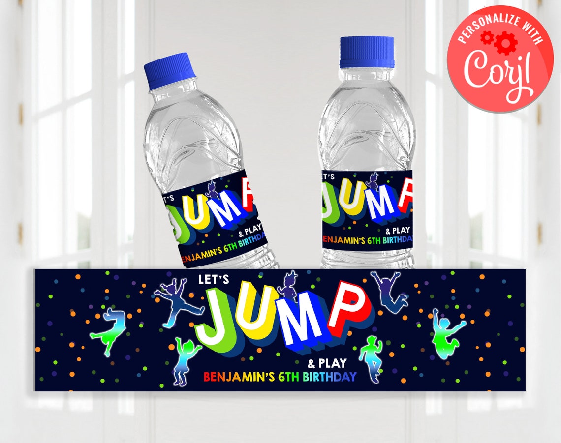 Jump Water Bottle Label Birthday Party Favors Trampoline - Etsy