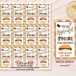S'mores Gift Tags Teacher Appreciation Tag Appreciated Smore Than You ...