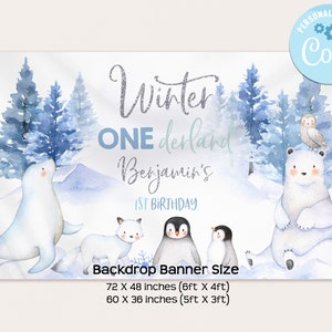 Winter Onederland Backdrop Banner Wonderland Boy Girl 1st Birthday ...