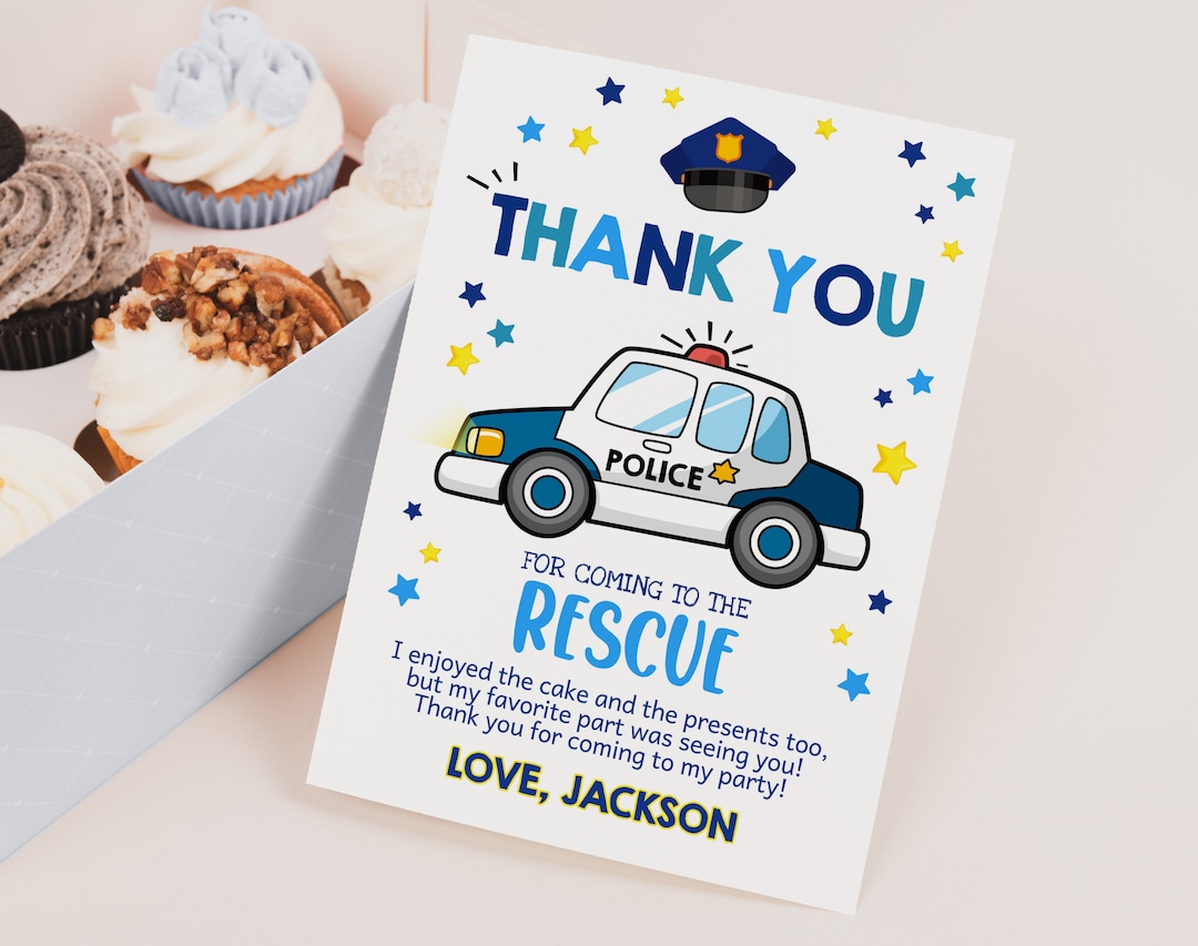 Police Birthday Thank You Card Police Officer Thank You Note Boy ...