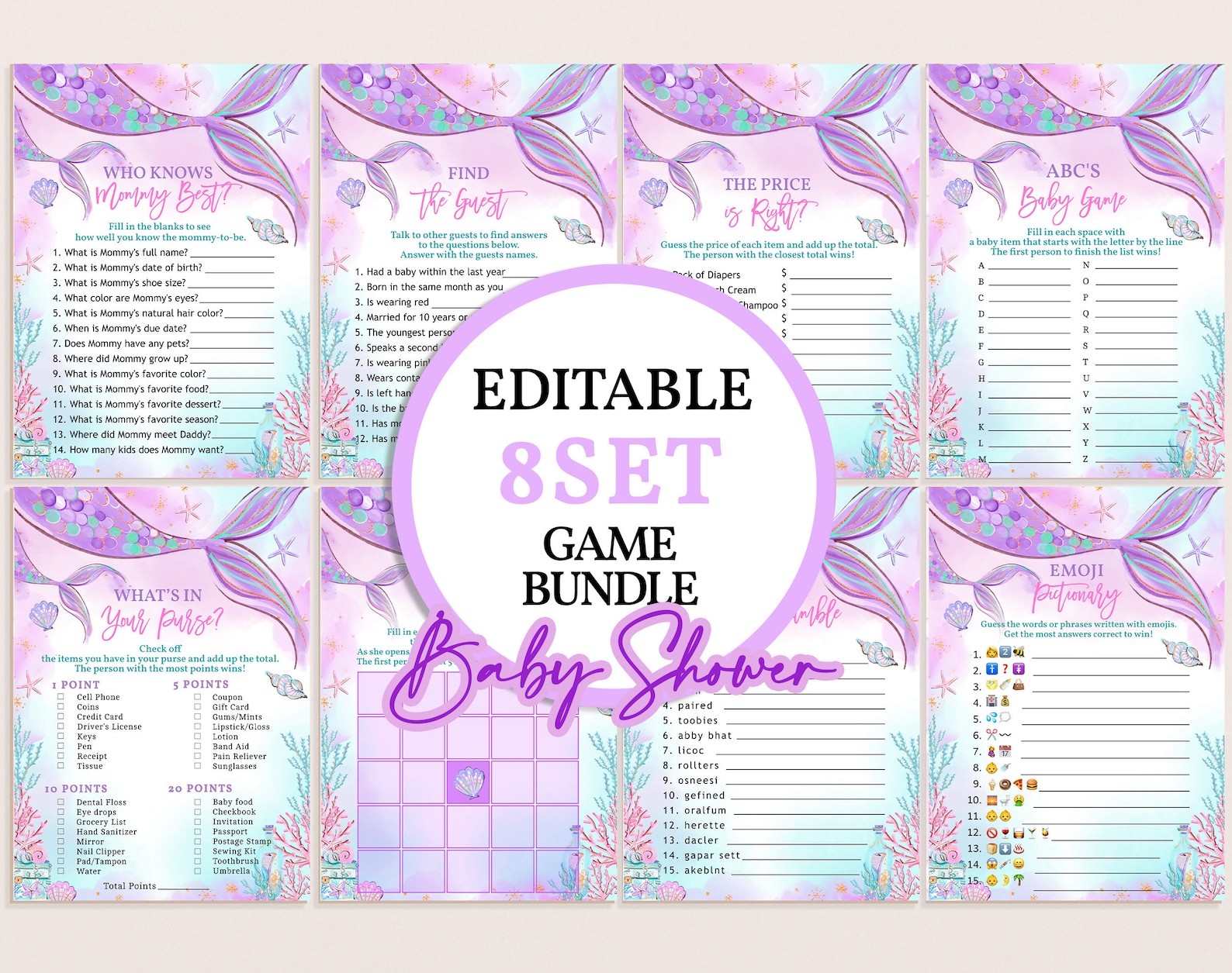 Mermaid Baby Shower Bundle Under the Sea Games Set Princess Magical ...