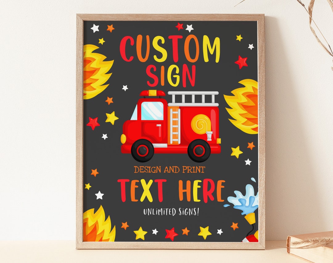 Firetruck Custom Sign Boy 1st First Birthday Party Decor Fireman ...