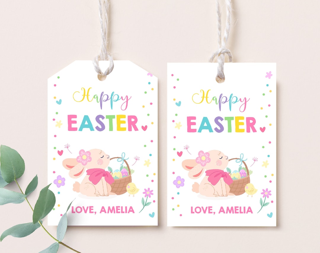 EDITABLE Easter Gift Tags Bunny Bait Egg Hunt Basket Happy Party Hope ...