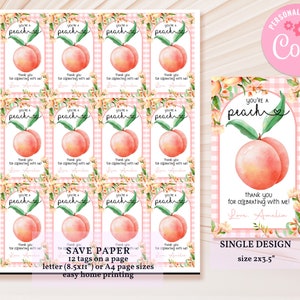 Peach Birthday Favor Tags One Sweet Peach Thank You Tags Sweet as a ...