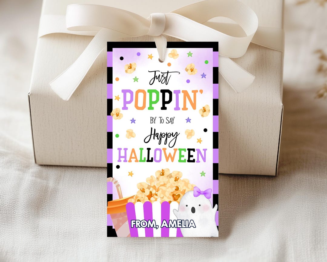 Just Poppin' by to Say Happy Halloween Popcorn Gift Tag, Kids School ...