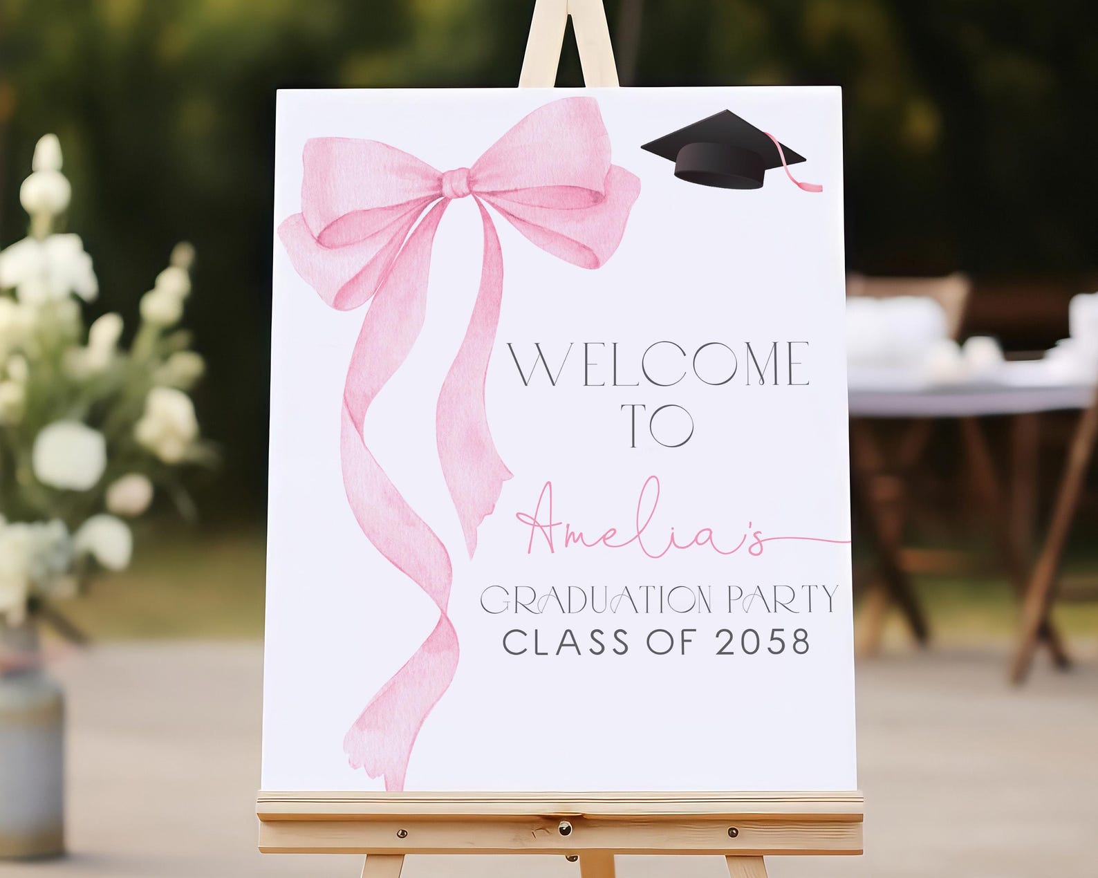 Pink Bow Graduation Welcome Sign Coquette Bow Grad Party Decor Soft ...