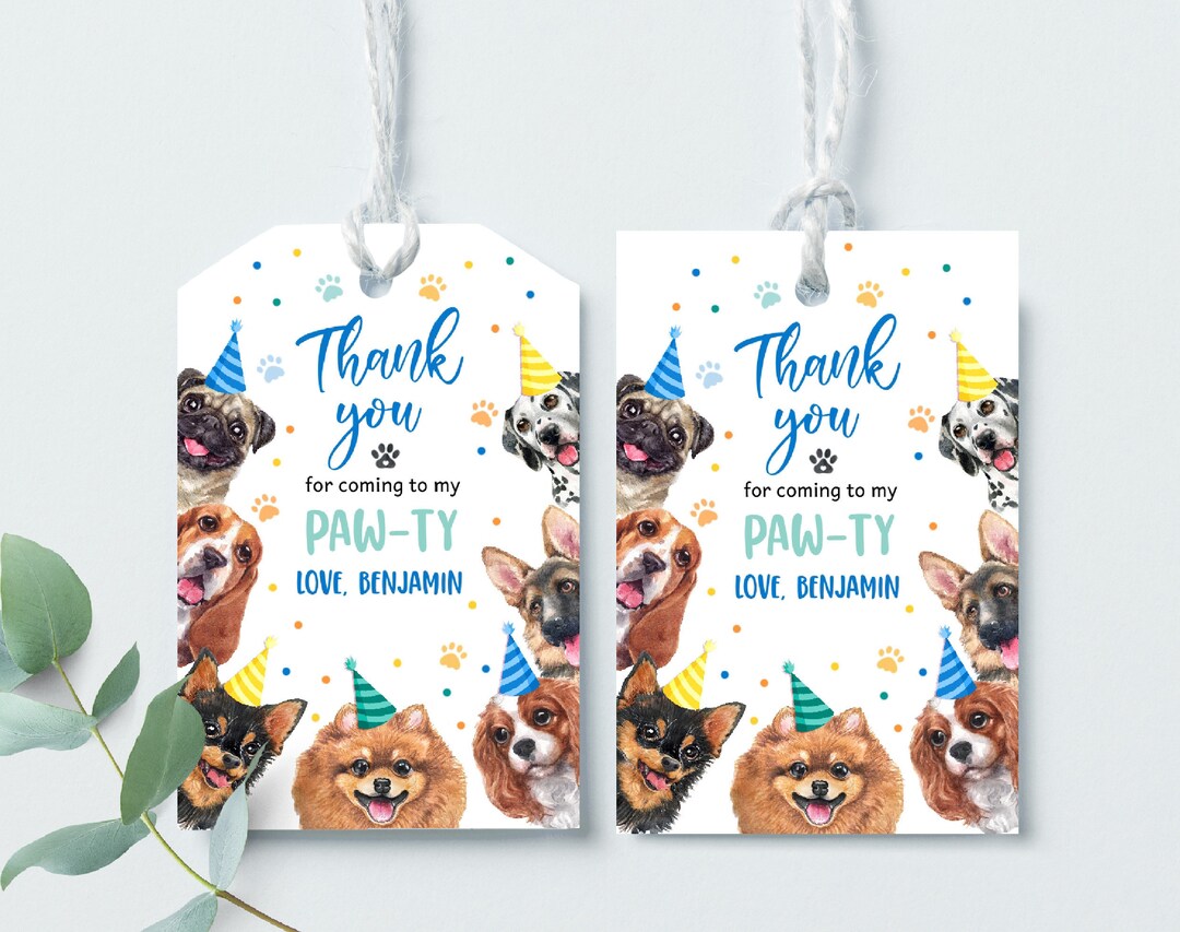 Dog Favor Tags Boy 1st Birthday Decor Blue Puppy Pawty Gift Tags Pet ...