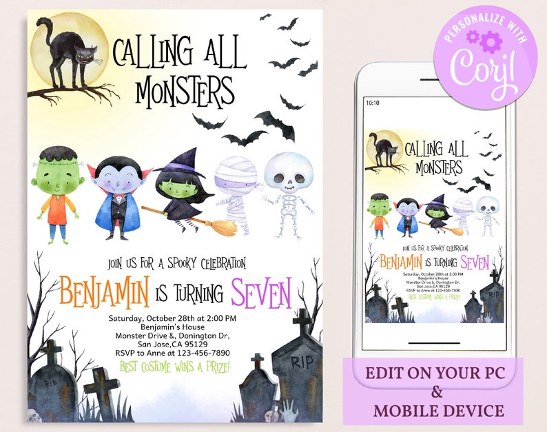 Halloween Birthday Invitation Calling All Monsters Party - Etsy