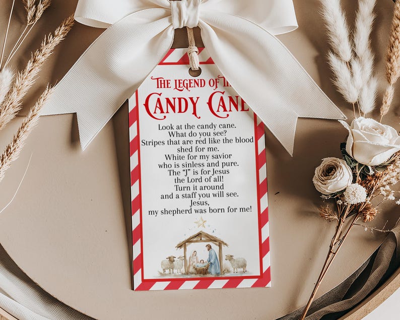 Legend of the Candy Cane Printable Tags, Kids Christian Treat Tag ...