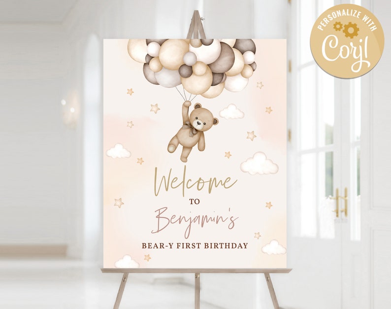Teddy Bear Welcome Sign Neutral Beige Bear Birthday Yard Sign - Etsy