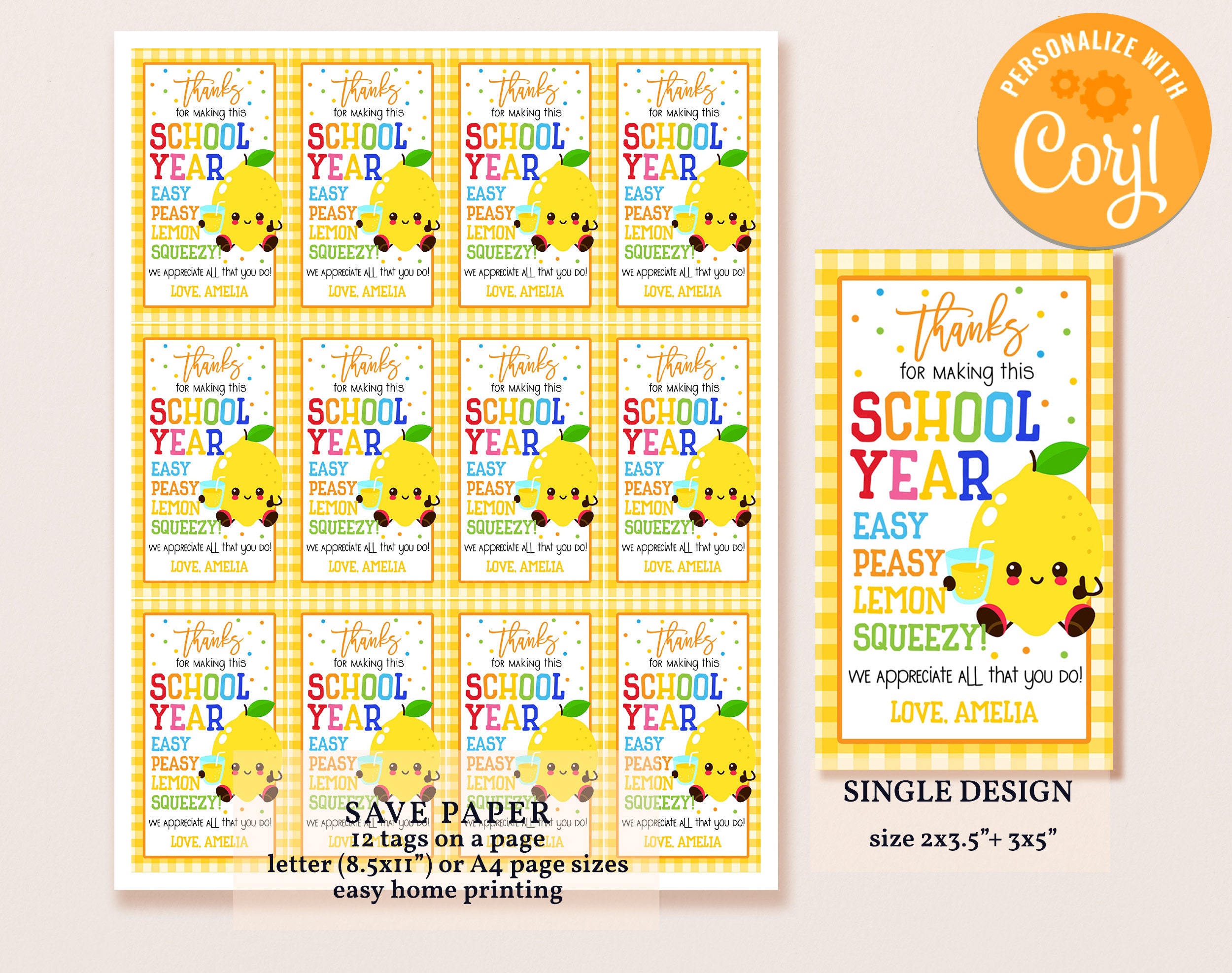 Easy Peasy Lemon Squeezy Tag Lemonade Gift Tags Teacher Appreciation ...