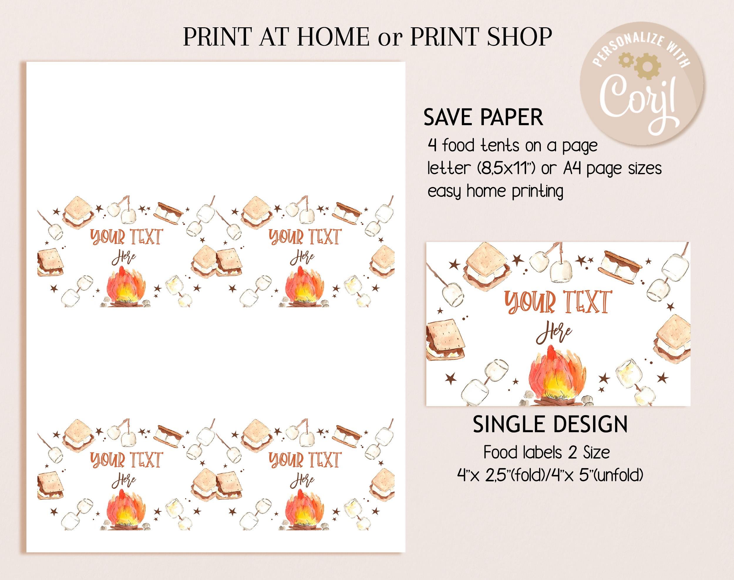 S'mores Birthday Food Tents Smores Baby Shower Food Label Fall Party ...