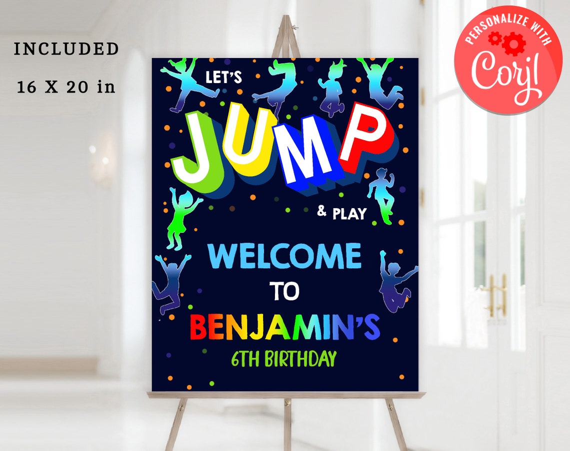 Jump Birthday Party Welcome Sign Poster Trampoline Banner Let's House ...