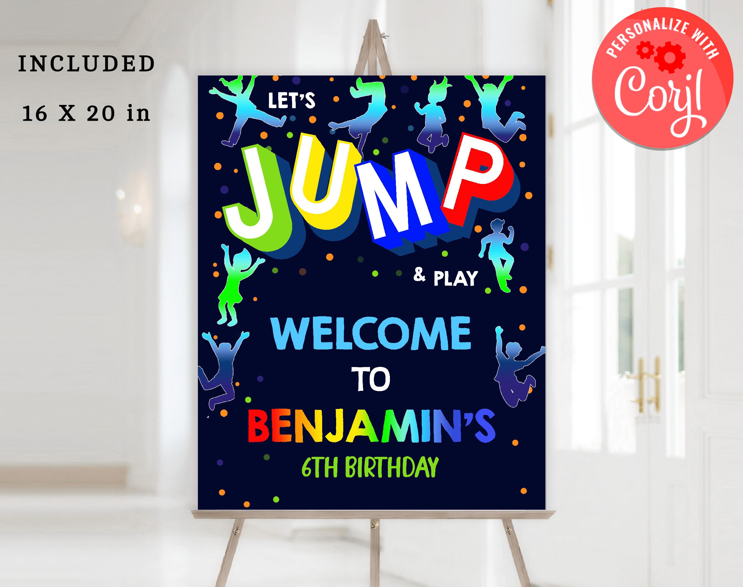 Jump Birthday Party Welcome Sign Poster Trampoline Banner Let's House ...