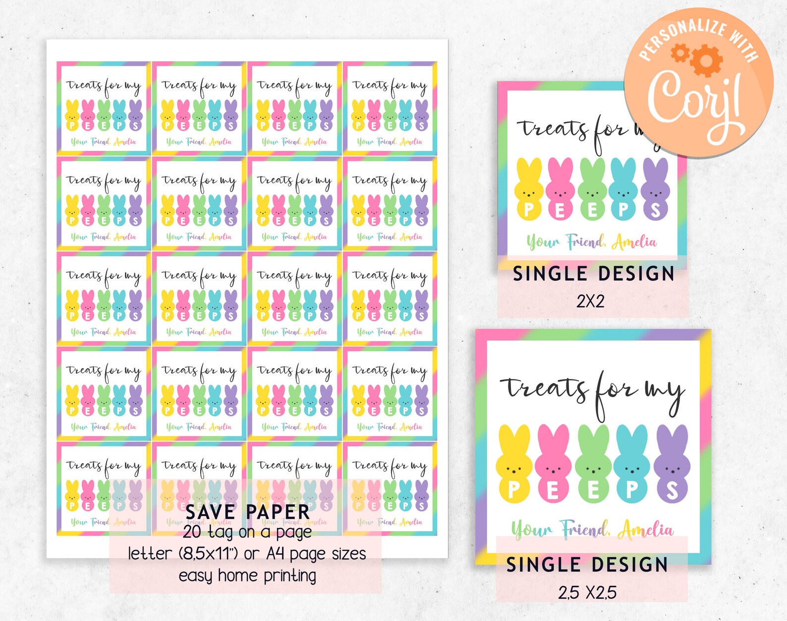 EDITABLE Easter Treats for My Peeps Favor Tag Cookie Bag Printable ...