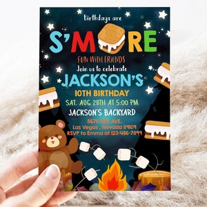 Smore Invitation Birthday Party Bonfire Invite Camp Fun Picnic Fall ...