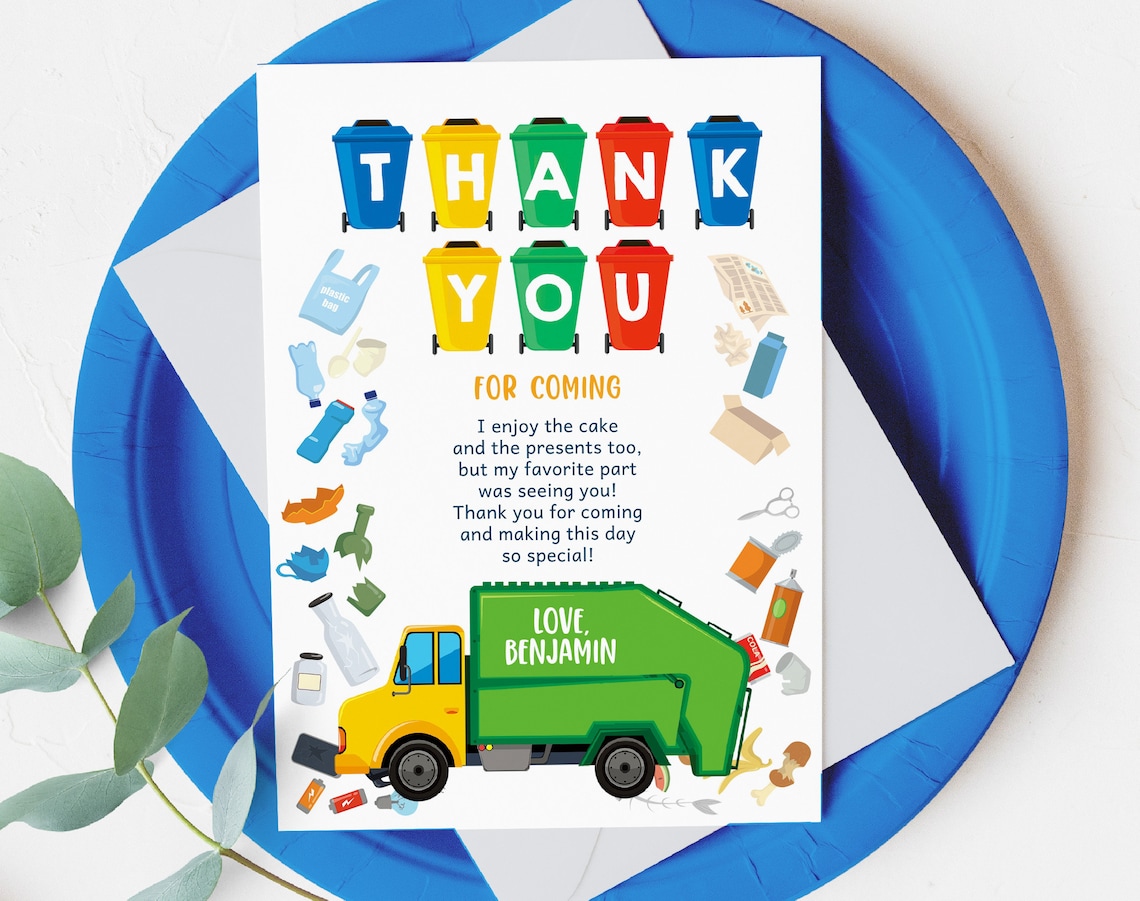 Garbage Truck Thank You Cards Recycling Truck Thank You Notes Boy ...