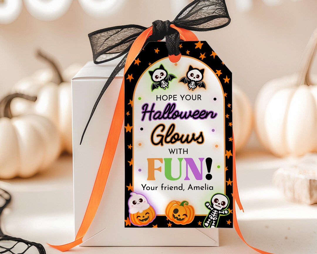 Halloween Glows With Fun Tag, Glow Stick Gift Tags, Trick or Treat ...