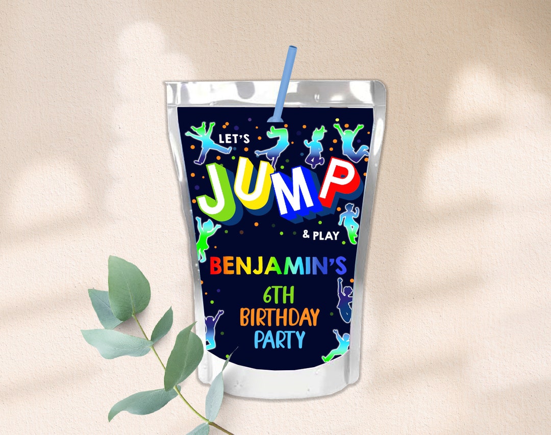 Jump Juice Pouch Labels Trampoline Kids Boy Birthday Party Favors Neon ...
