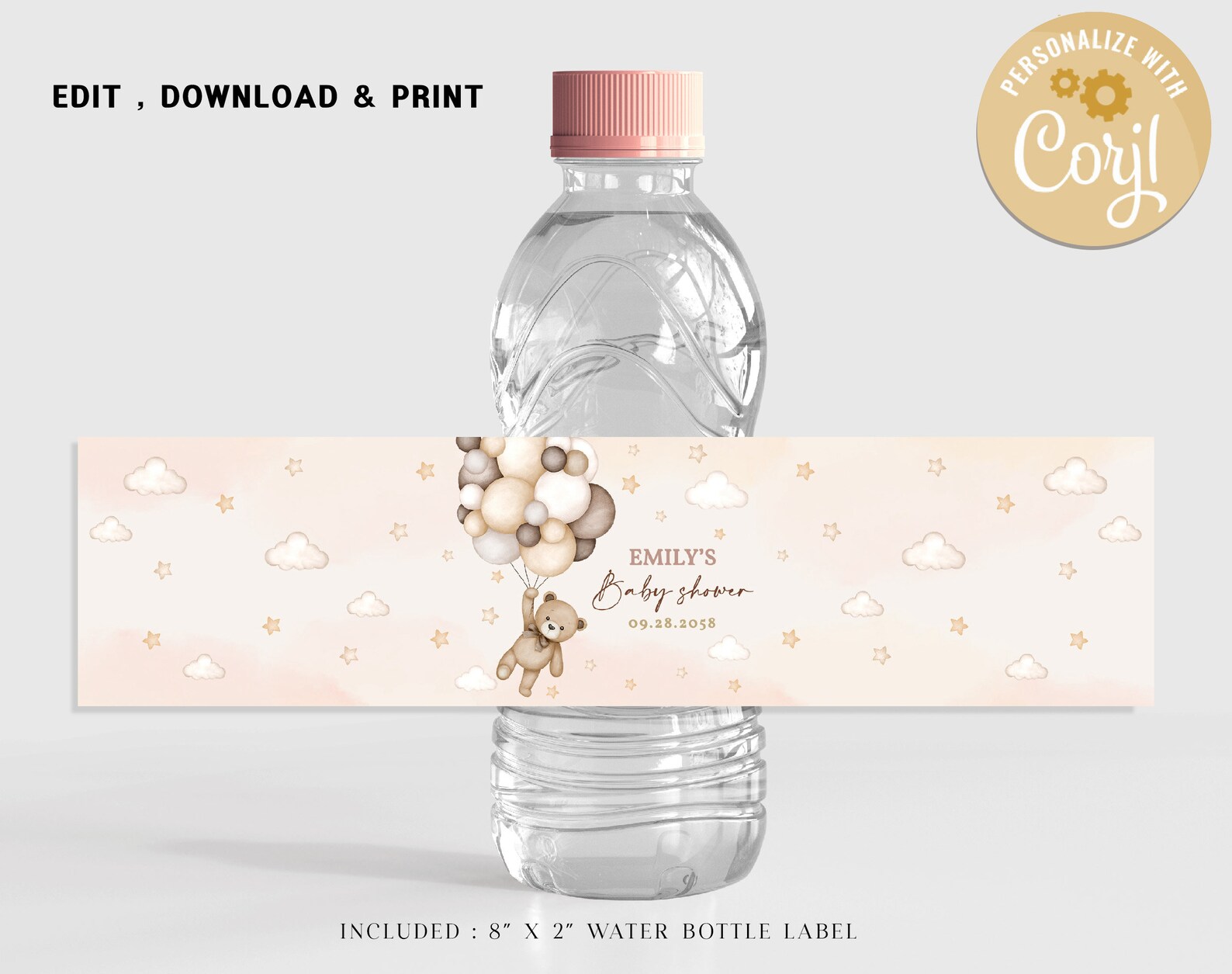 Teddy Bear Water Bottle Label Fall Baby Shower Drink Labels - Etsy
