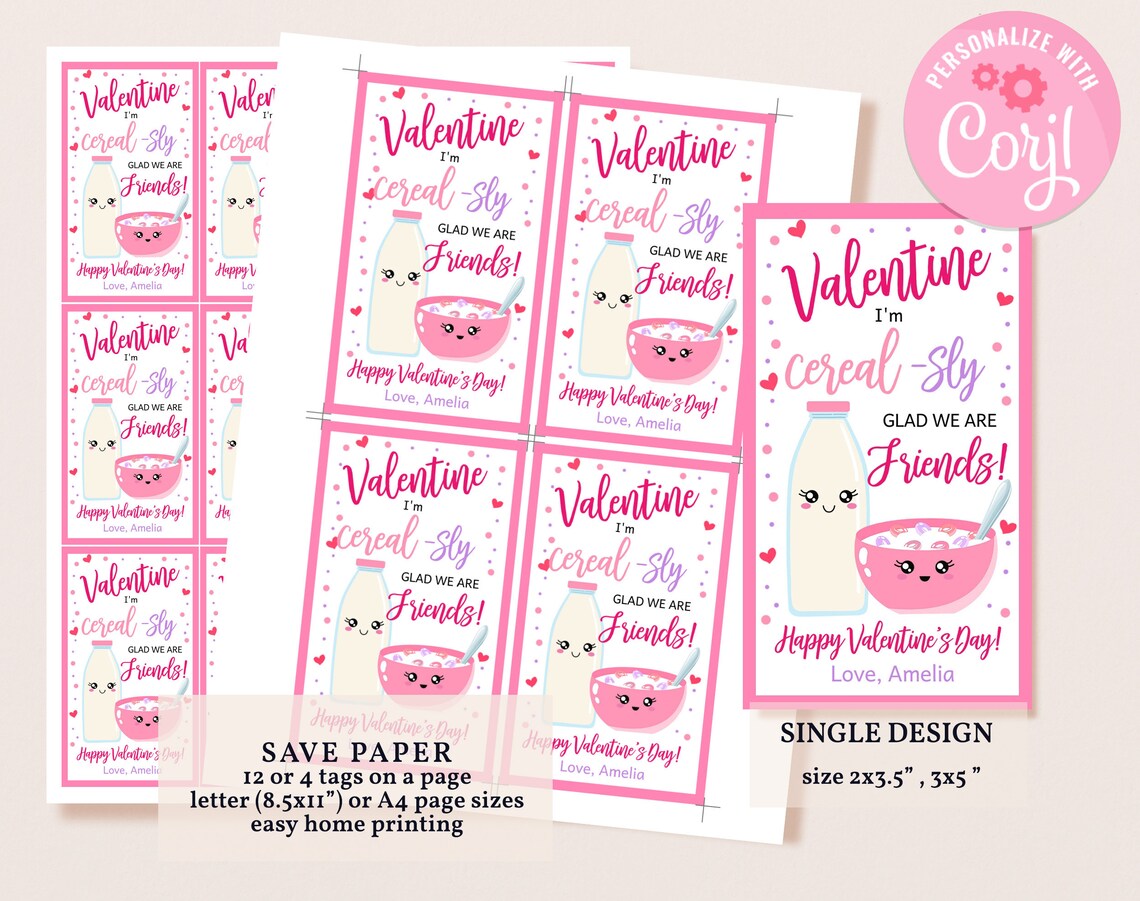 Cereal Valentine Tag Cerealsly Tag I'm Cereal-sly Glad We - Etsy