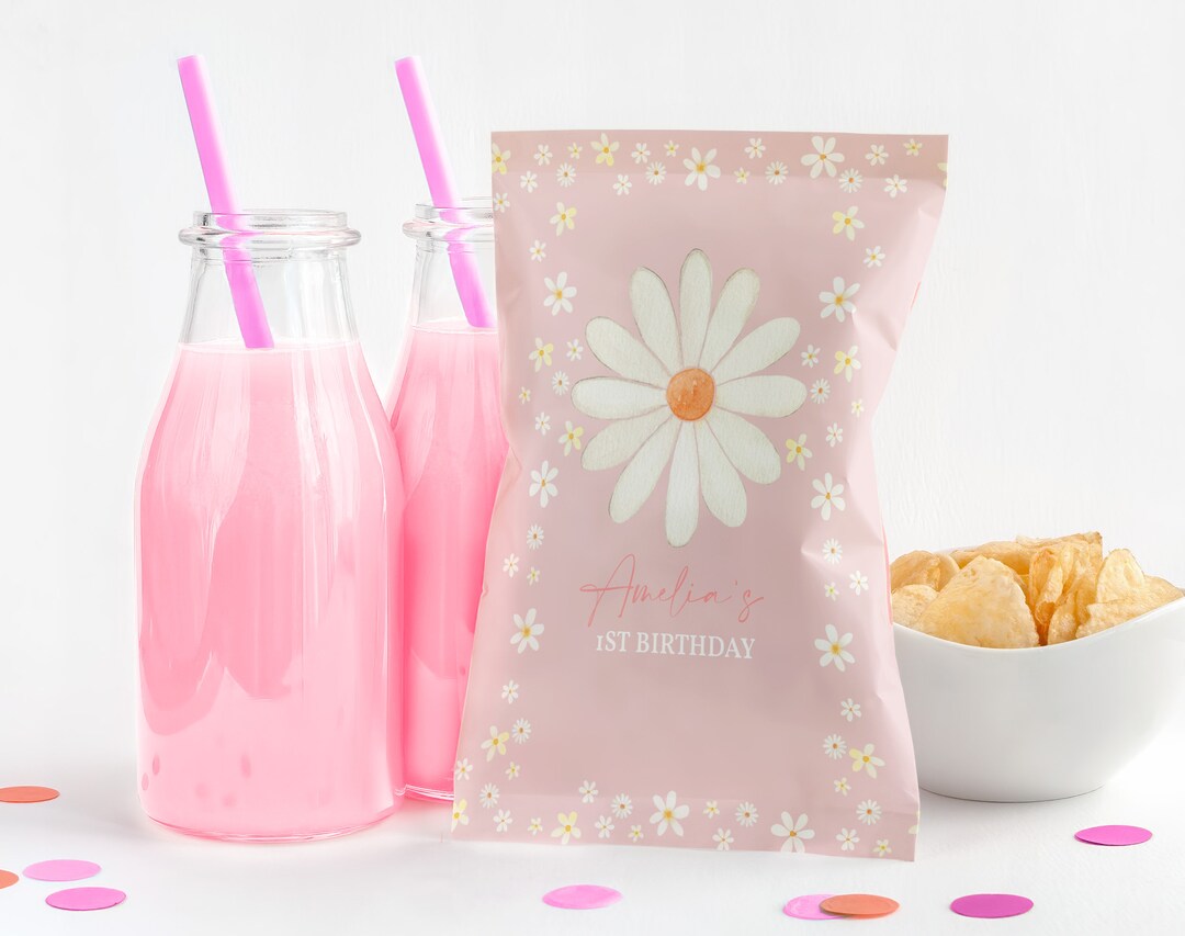 Daisy Birthday Chip Bag Labels Girl 1st Birthday Party Favors Retro ...