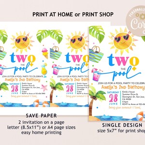 Two the Pool Birthday Invitation Pool Party 2nd Birthday Invite ...