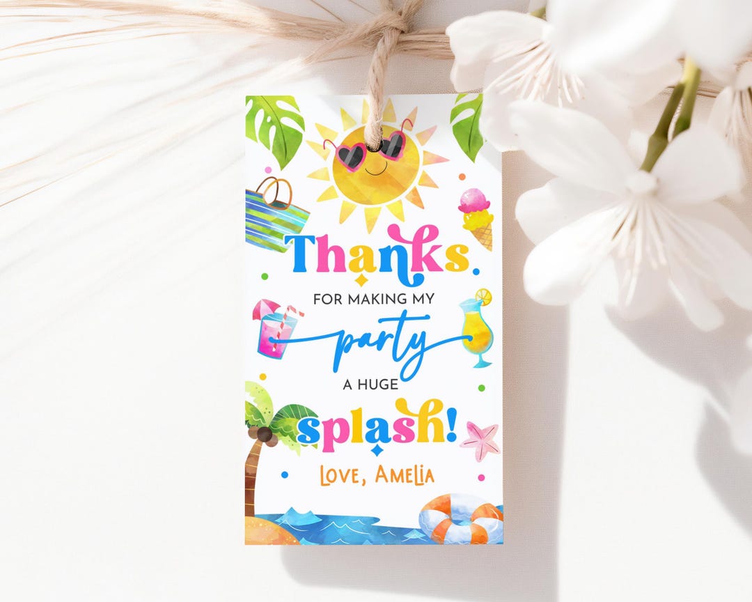 Pool Party Birthday Favor Tags Summer Beach Baby Shower Gift Tag ...