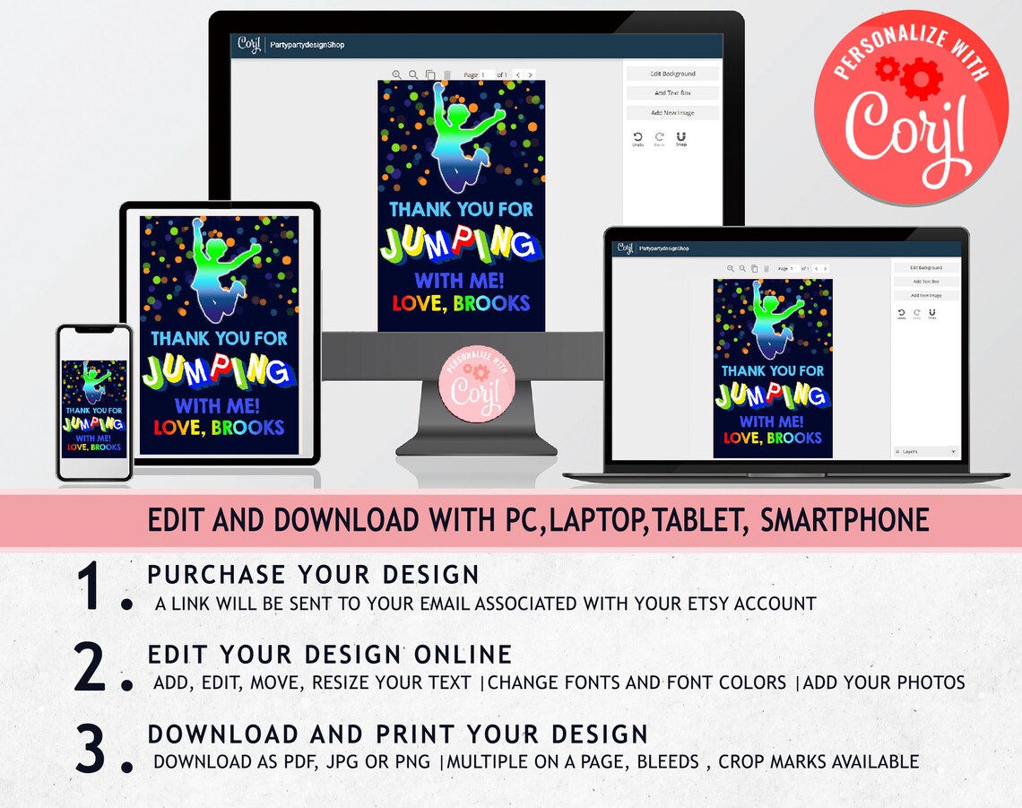 Jump Favor Tag Birthday Party Trampoline Gift Label Let's - Etsy