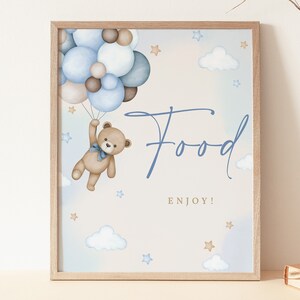 Teddy Bear Food Sign Baby Shower Table Signs Winter Birthday Party Blue ...