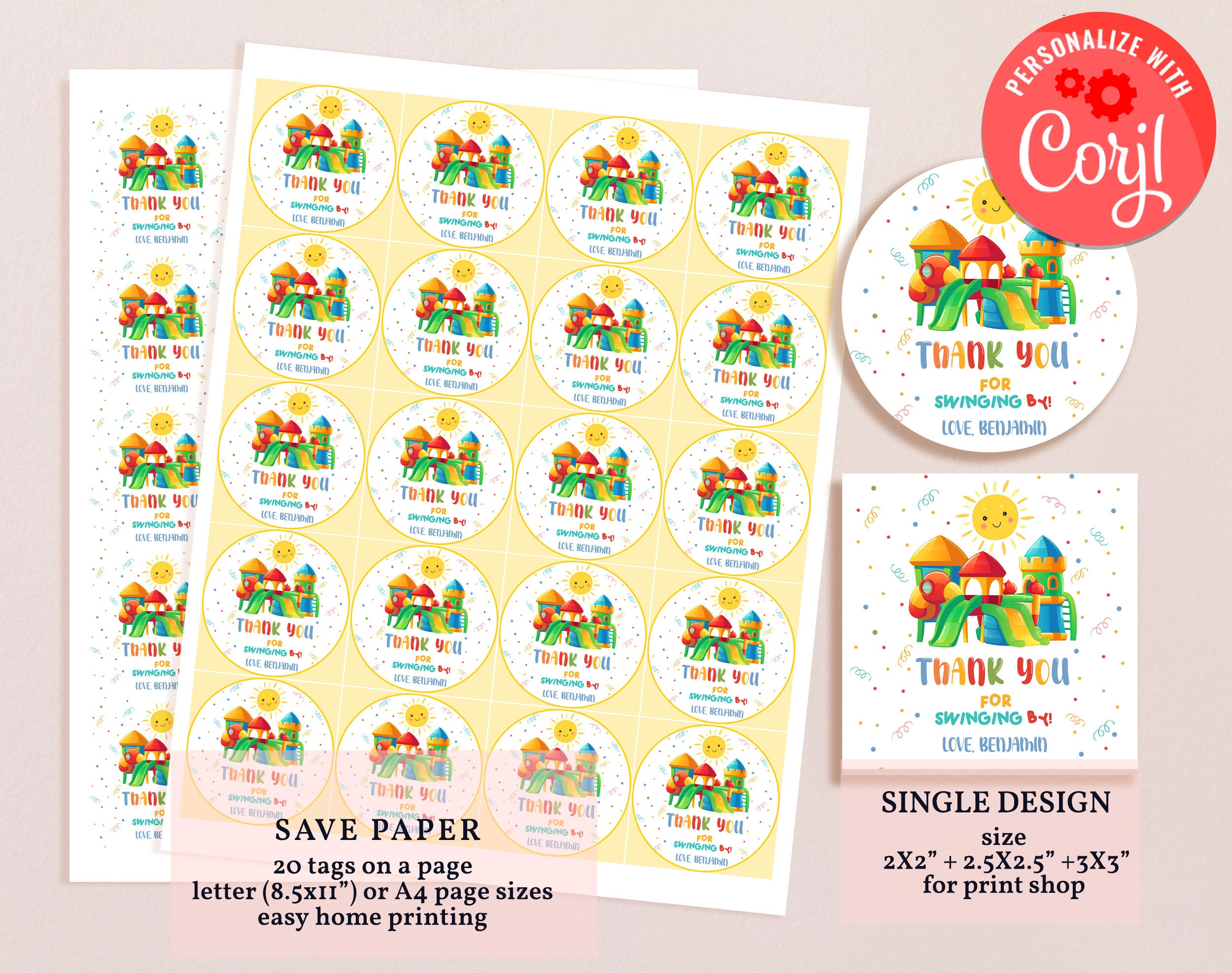 Playground Birthday Gift Tags Kids Park Party Favors Outdoor Thank You ...