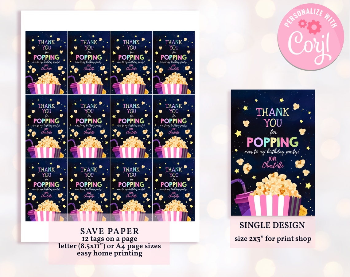 Movie Night Tags Party Favor Tag Birthday Gift Thank You - Etsy