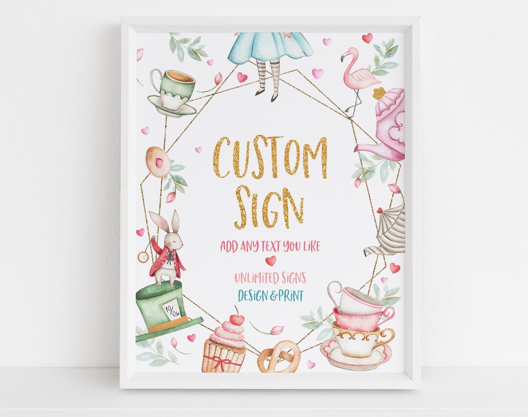 Alice in Wonderland Table Sign Onederland Custom Sign Girl 1st Birthday ...