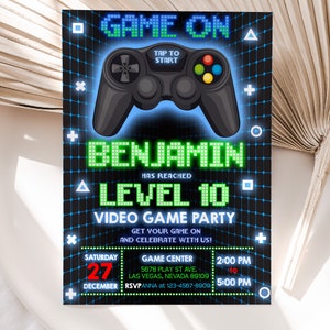 Video Game Invitation Birthday Party Invites Arcade Gaming Boys Gamer ...