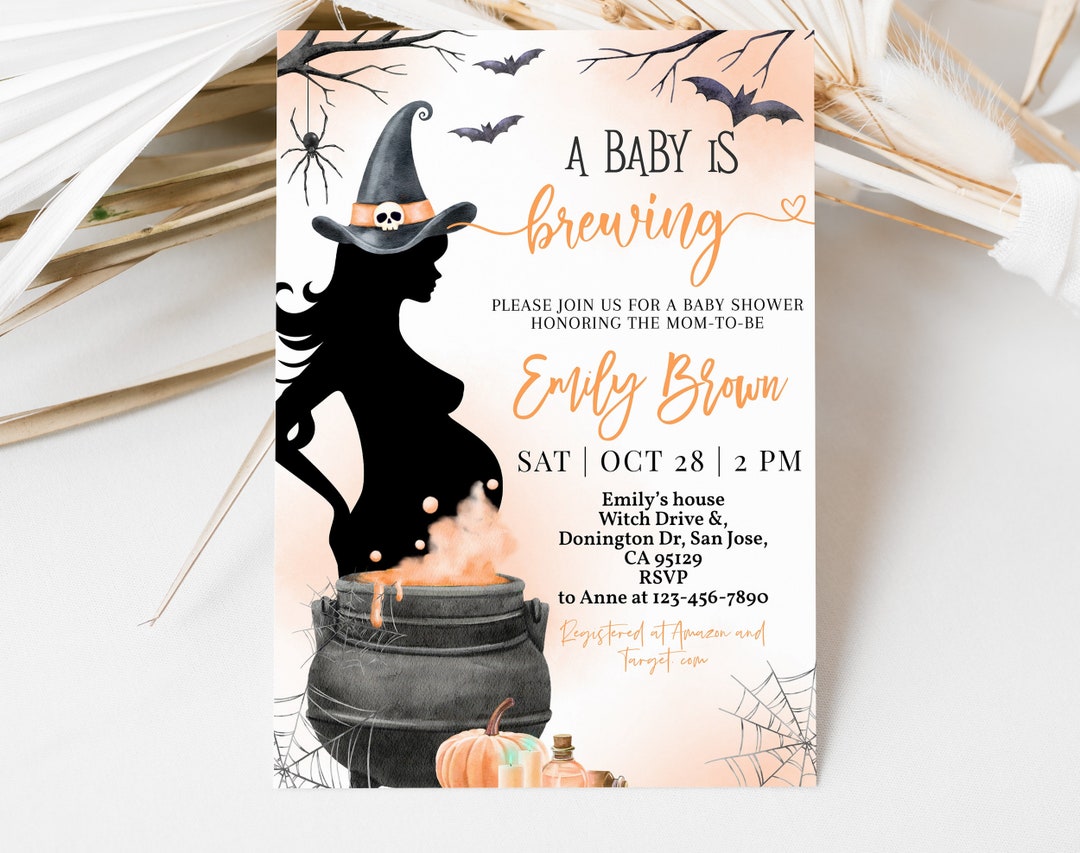 Witch Baby Shower Invitation A Baby is Brewing Halloween Gender Neutral ...