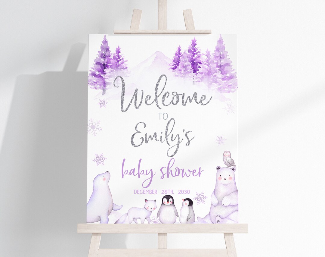 Winter Wonderland Welcome Sign Girl Baby Shower Poster Baby It's Cold ...