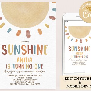 Sunshine Birthday Invitation Boho Sun Boy Girl Summer Party Invite Our ...