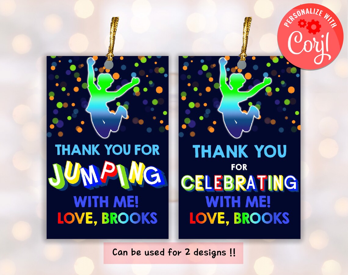Jump Favor Tag Birthday Party Trampoline Gift Label Let's - Etsy
