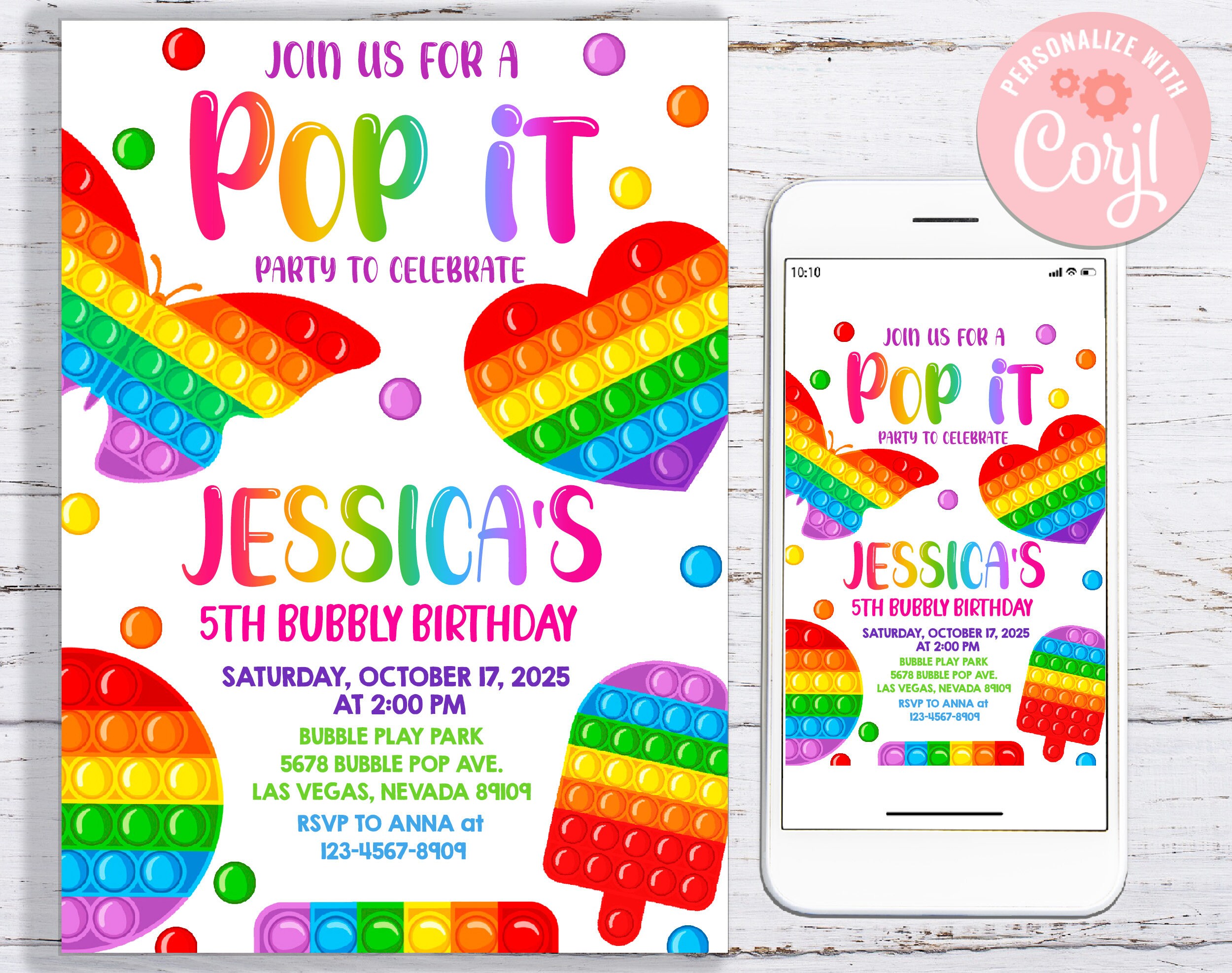 Pop It Invitation Birthday Party Invite Fidget Toy Push Bubble - Etsy UK