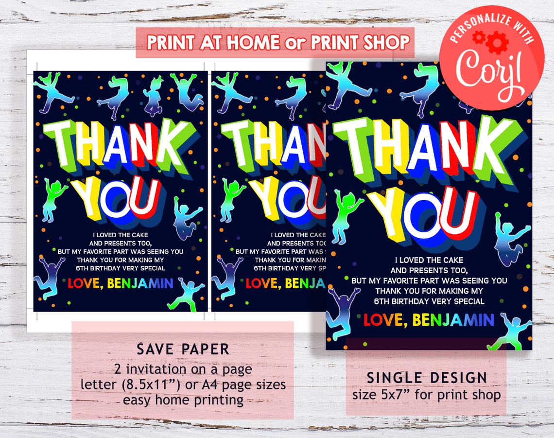 Jump Thank You Card Trampoline Birthday Note Let's House Bounce Play ...