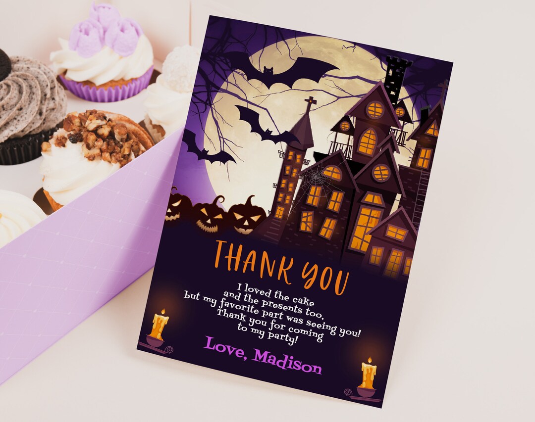 Halloween Birthday Thank You Card Spooky One Haunted House Thank You ...