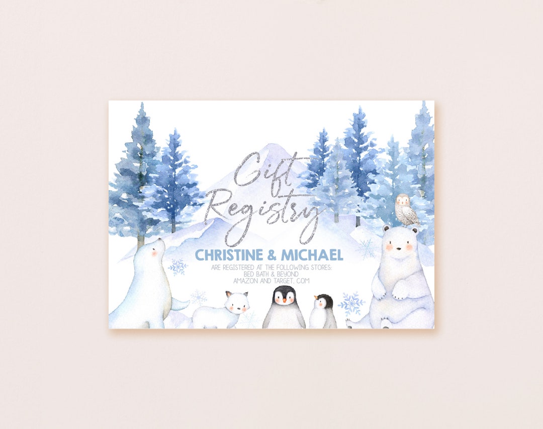 Winter Wonderland Baby Shower Gift Registry Card Boy It's Cold Outside ...