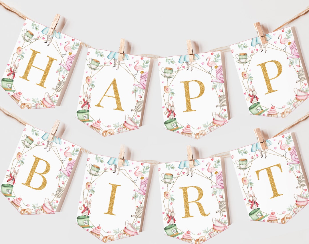 Alice in Wonderland Birthday Banner Alice in Onederland Girl 1st First ...