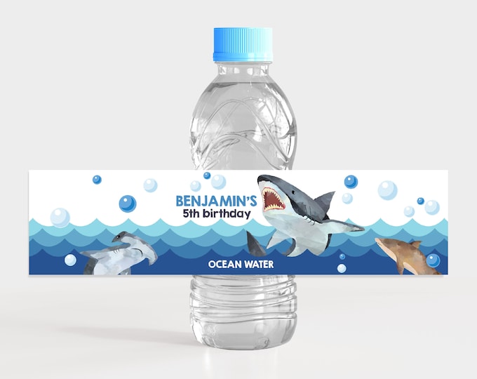Shark Bottle Labels Shark Party Shark Birthday Decorations Shark ...